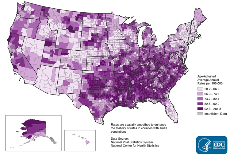 FIGURE 1. Stroke Death Rates in the Stroke Belt